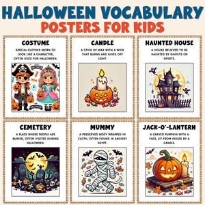 Halloween Vocabulary Posters for Kids | 20 Spooky Word Wall Cards With ...