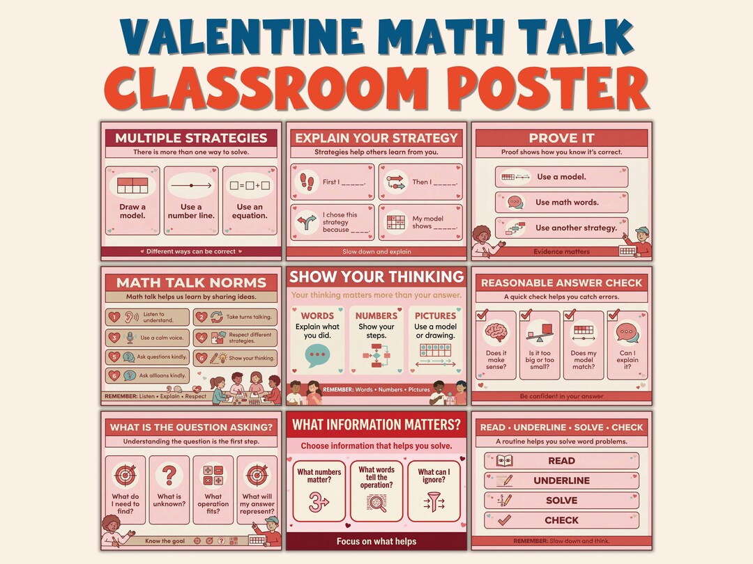 Valentine Math Talk Posters | Math Discussion Sentence Stems & Talk ...