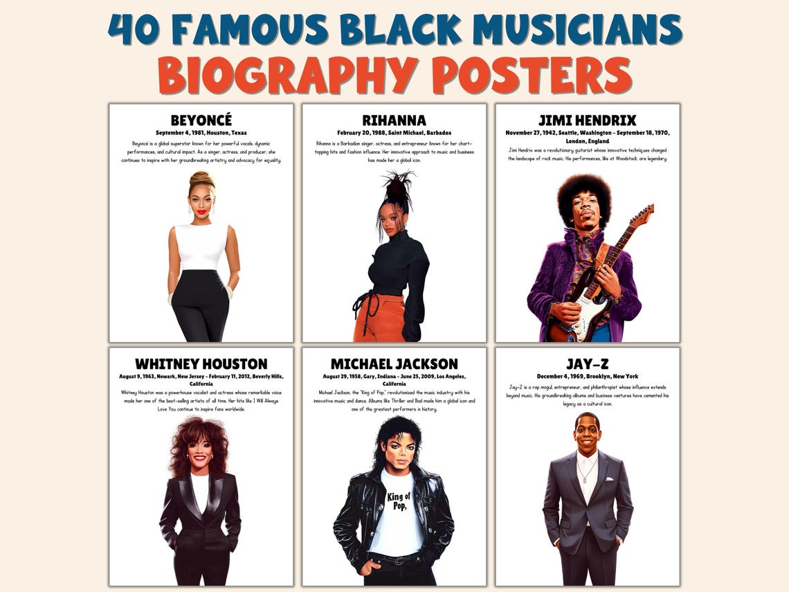 40 Famous Black Musicians Biography Posters | Black History Month ...