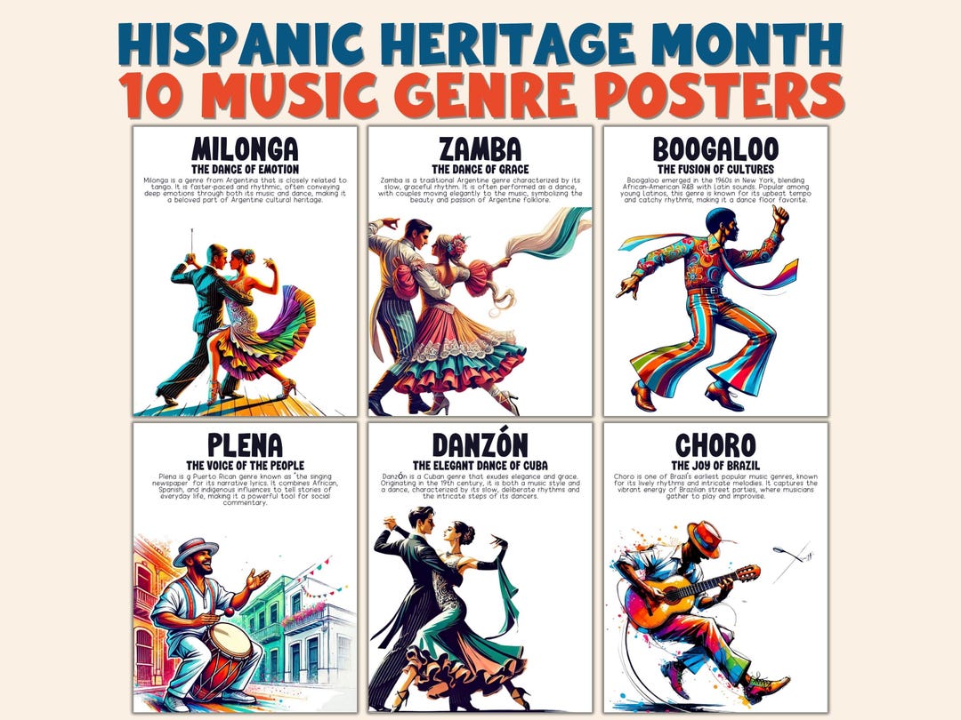 Hispanic Heritage Month Music Genre Posters | Latin Dance Classroom ...
