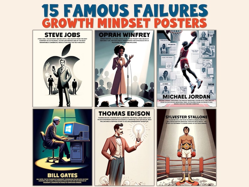 Famous Failures Growth Mindset Posters | 15 Inspirational Quotes for ...