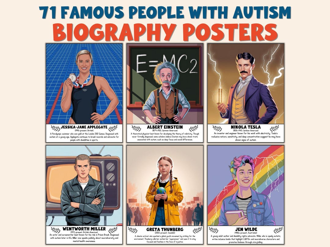 71 Famous People With Autism Biography Posters | Autism Awareness Month ...