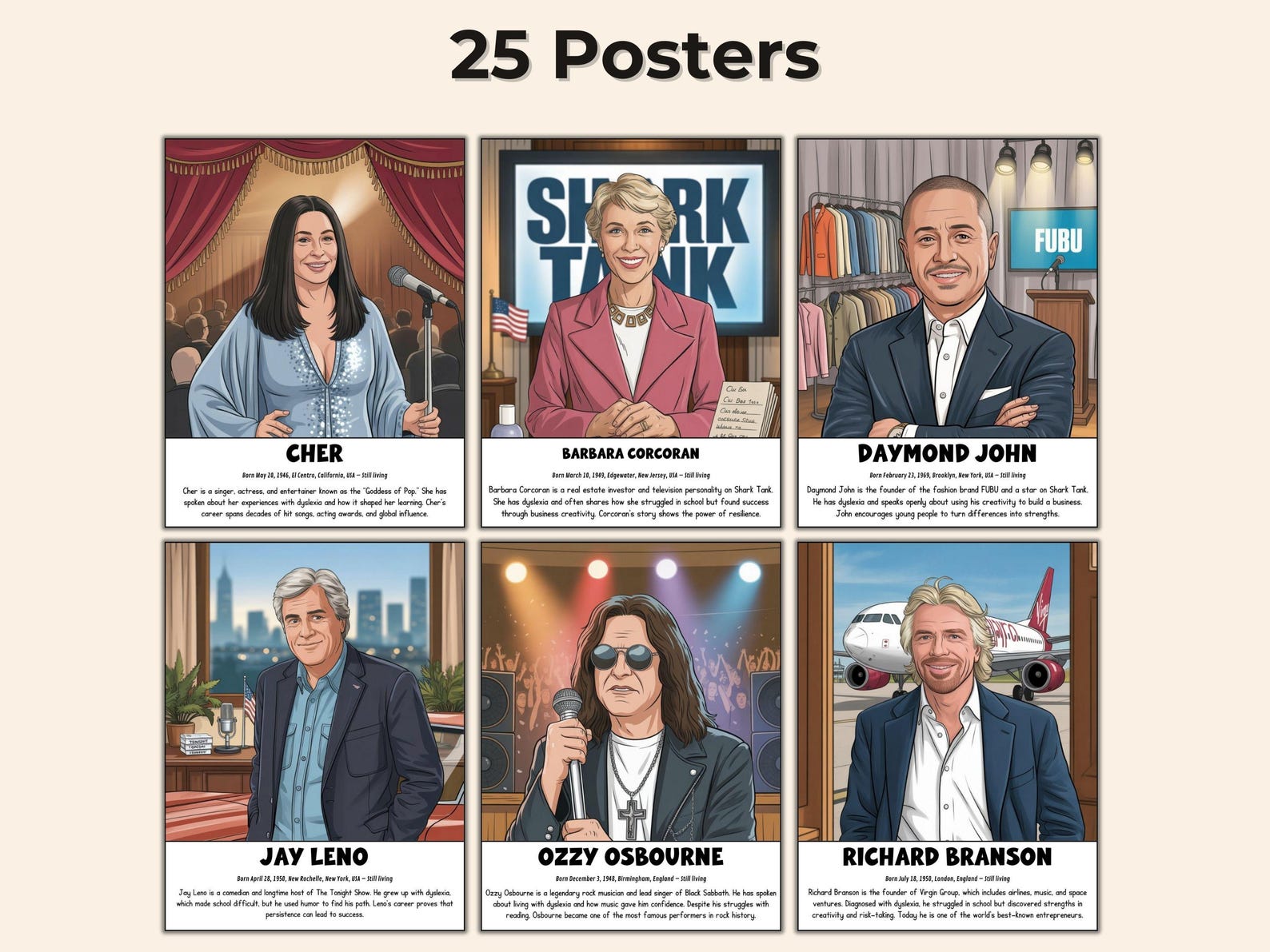 25 Famous People With Dyslexia Biography Posters | SEL Classroom Decor ...