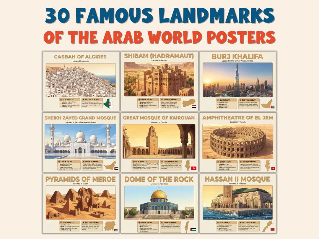 Famous Landmarks of the Arab World Posters | 30 Middle East North ...