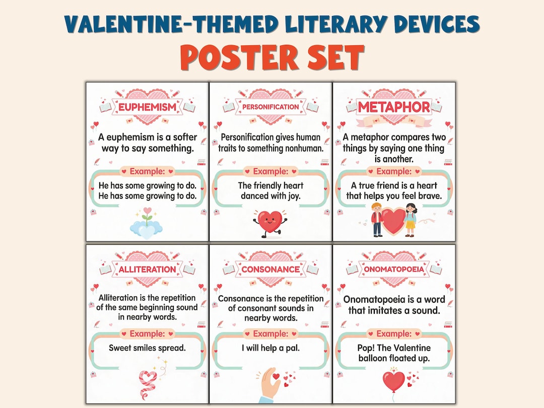 Valentine Themed Literary Devices Posters | Figurative Language Anchor ...