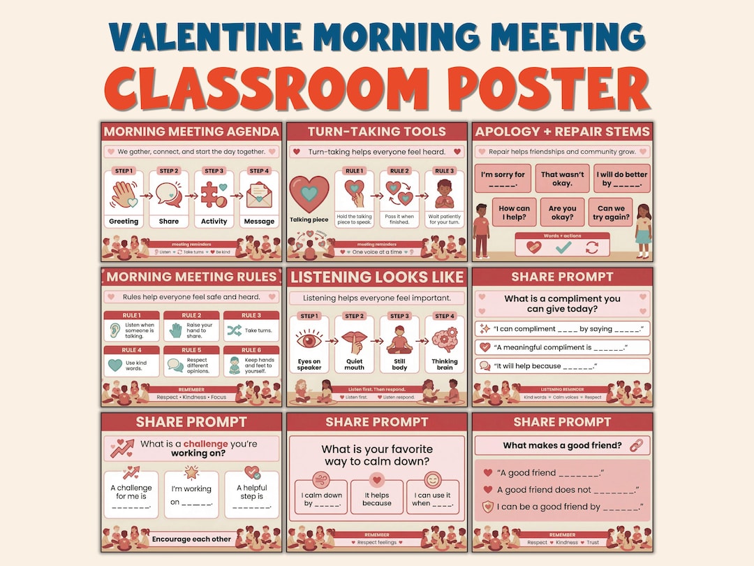 Valentine Morning Meeting Posters | SEL Discussion Prompts & Sentence ...