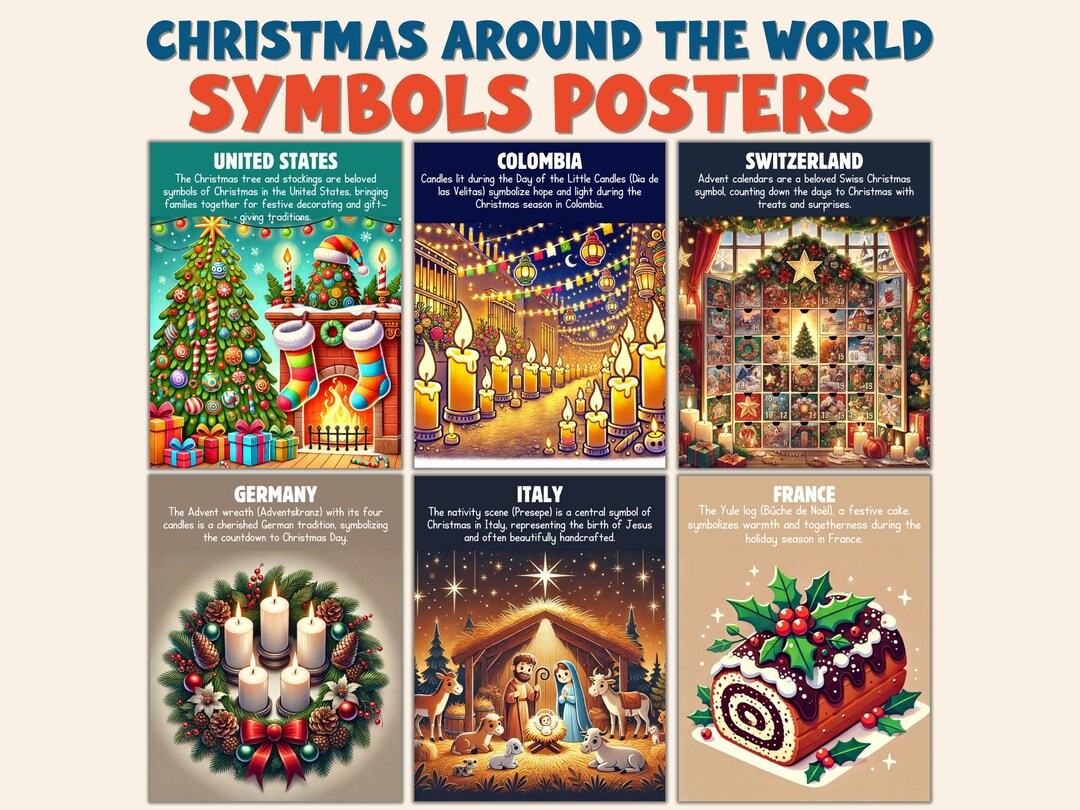 Christmas Around the World Symbols Posters | Global Holiday Traditions ...