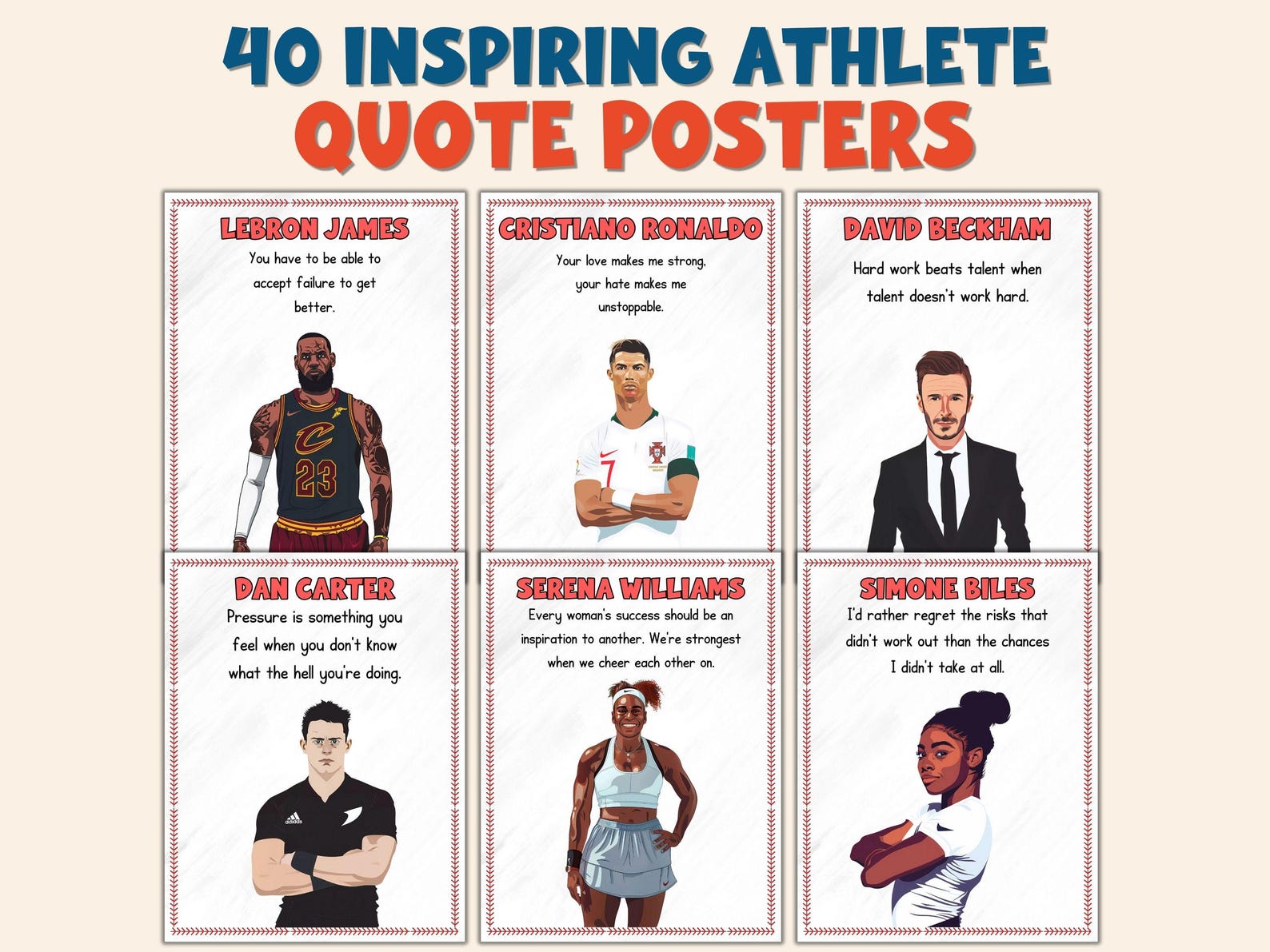 40 Athlete Quote Posters • Motivational Sports Classroom Decor • PE ...