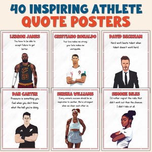 40 Athlete Quote Posters • Motivational Sports Classroom Decor • PE ...