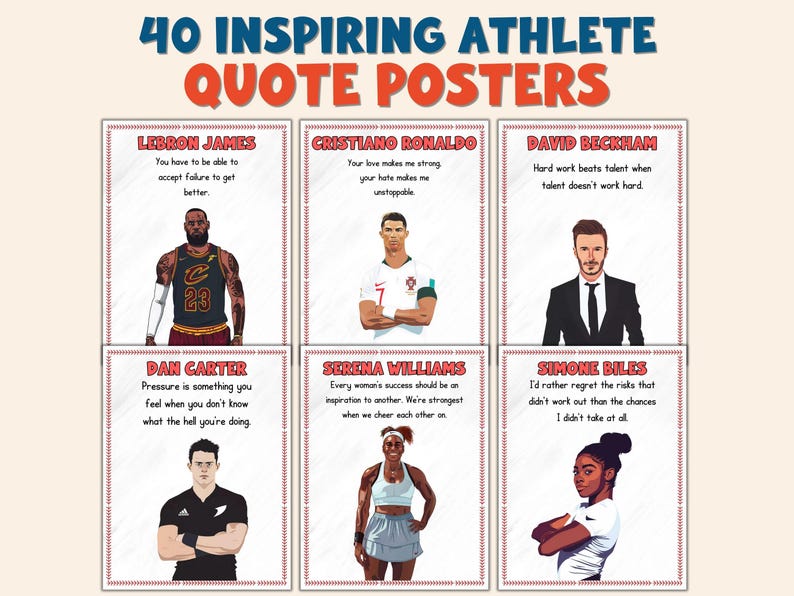40 Athlete Quote Posters • Motivational Sports Classroom Decor • PE ...
