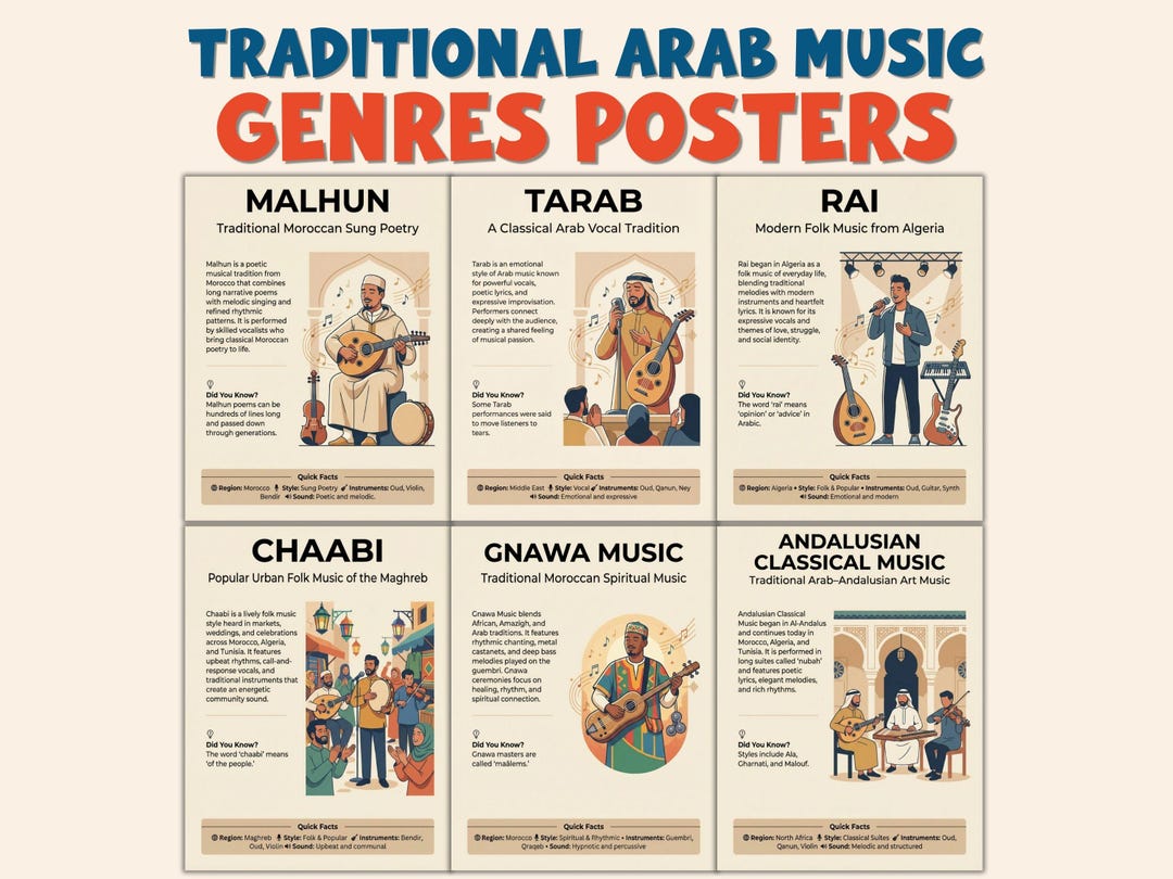 Traditional Arab Music Genres Posters, Middle Eastern World Music ...