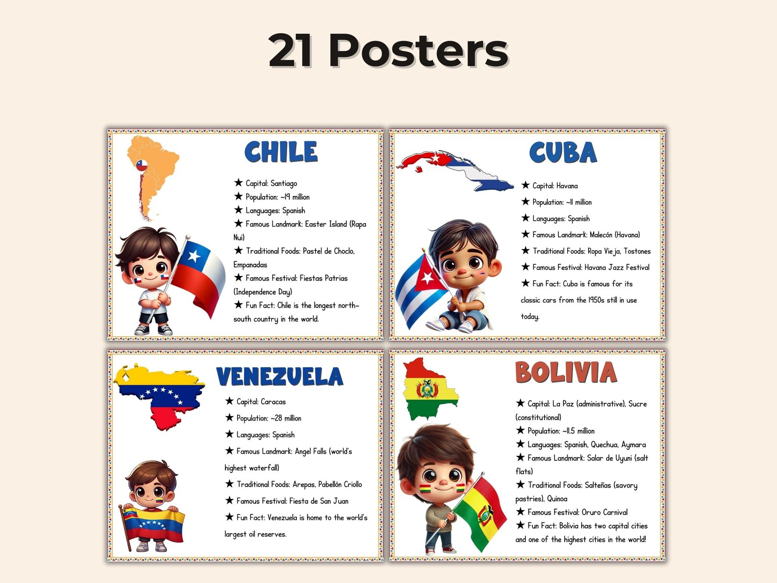 21 Hispanic Countries Fact Cards • Spanish Classroom Geography ...