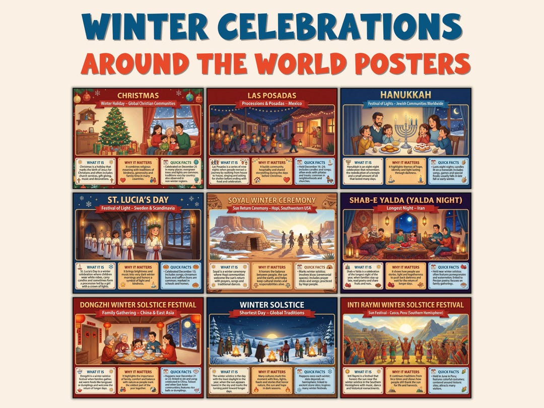 Winter Celebrations Around the World Posters Holiday Festivals ...