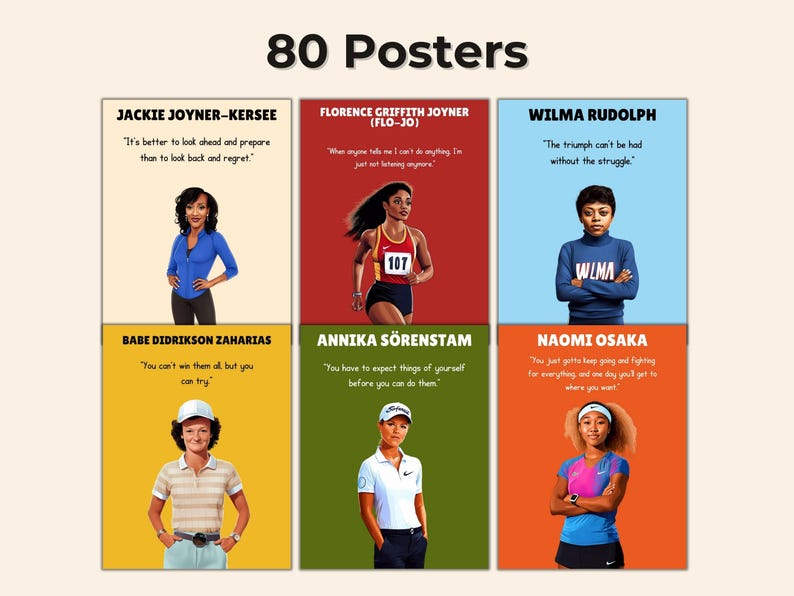 80 Women Athletes Quote Posters • Classroom Decor • PE Bulletin Board ...