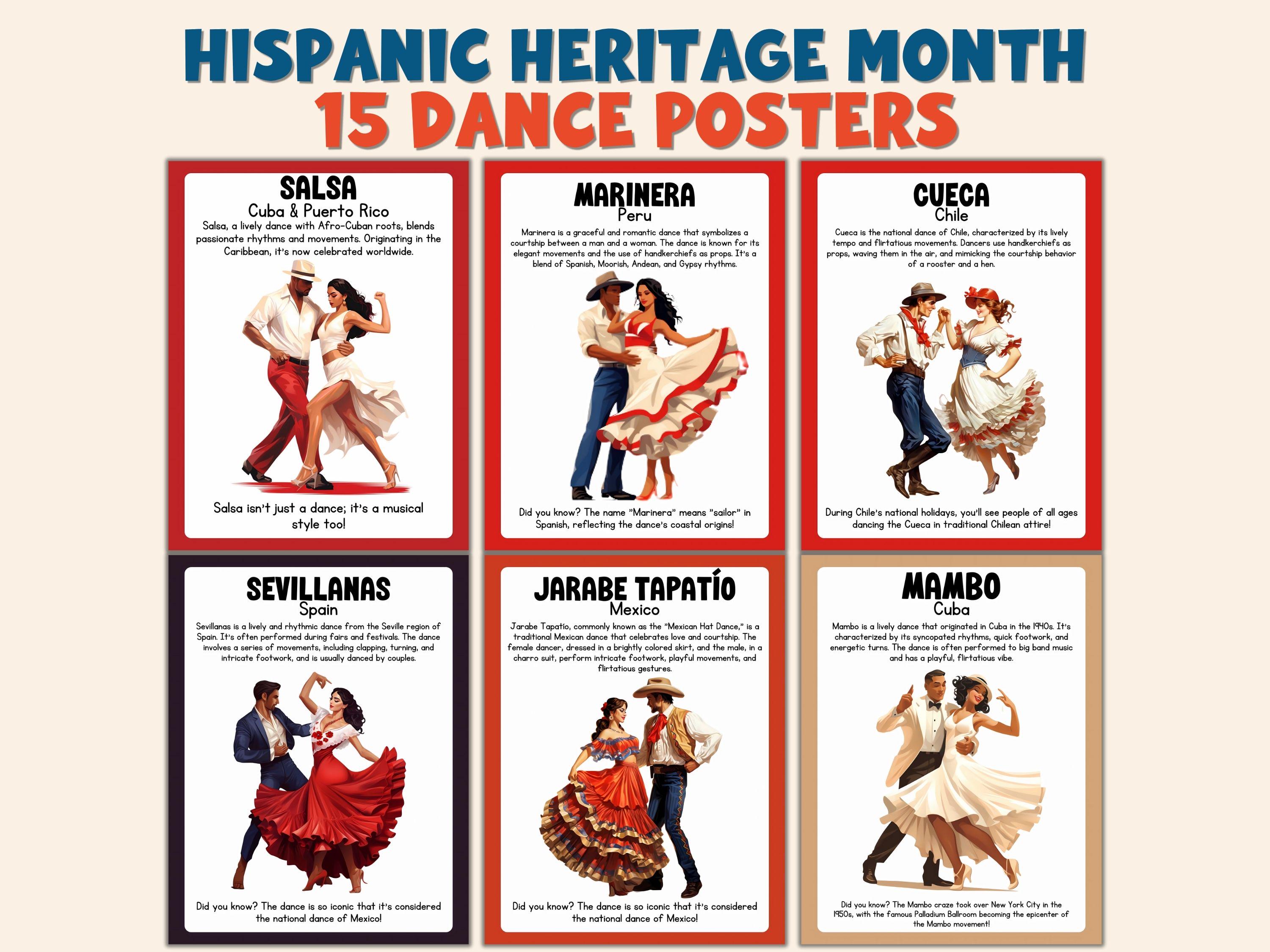 Hispanic Heritage Month Dance Posters | 15 Latin American & Spanish Traditional Dances English ...