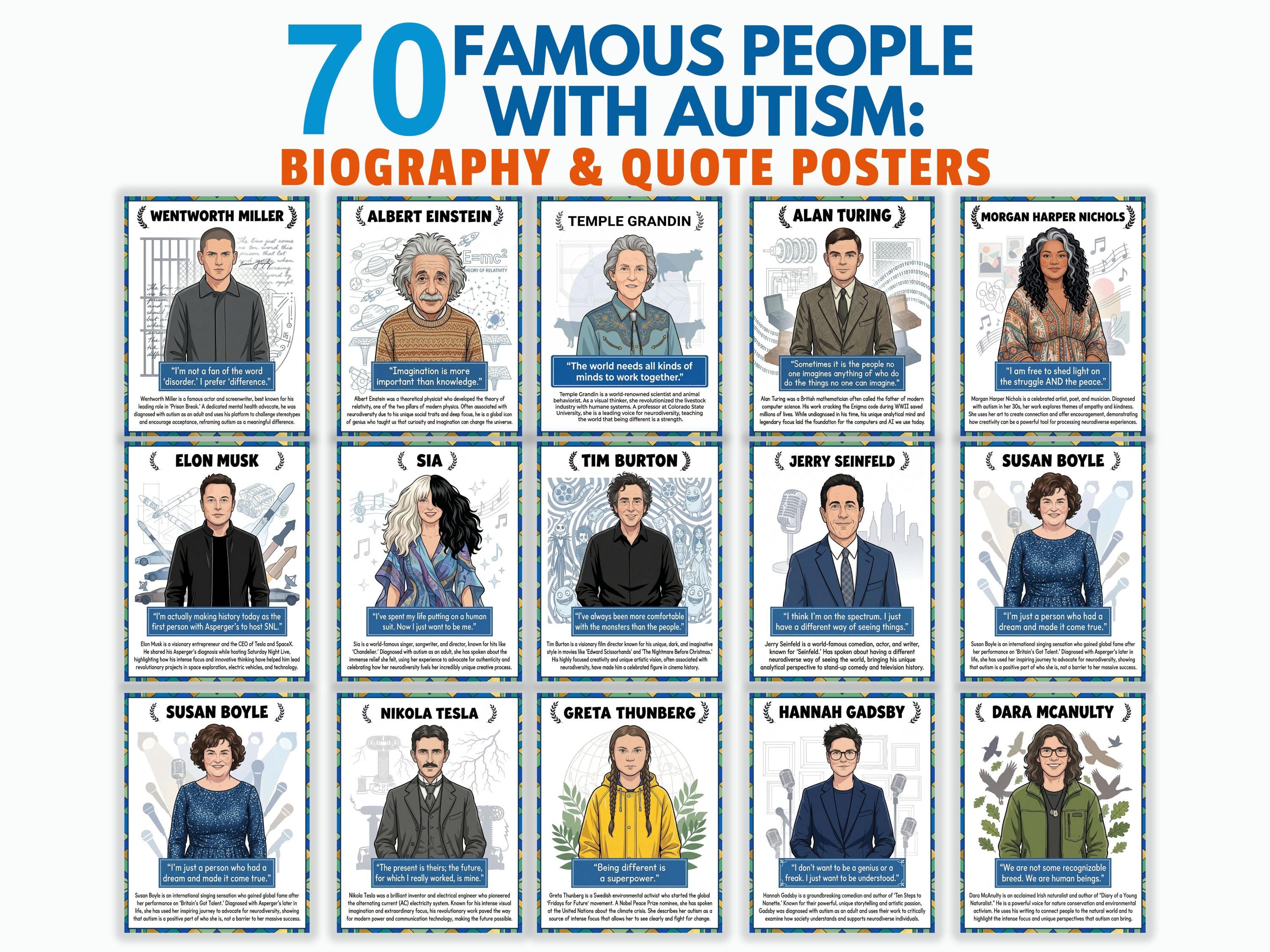 Famous People With Autism Posters, Biography Quote Classroom Decor ...