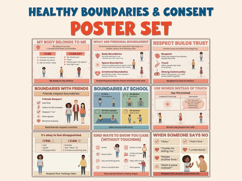 Healthy Boundaries & Consent Posters for Kids, Personal Space SEL, Ask ...