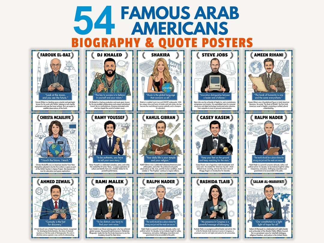 Arab American Heritage Month Posters, Famous Arab Americans Biography ...