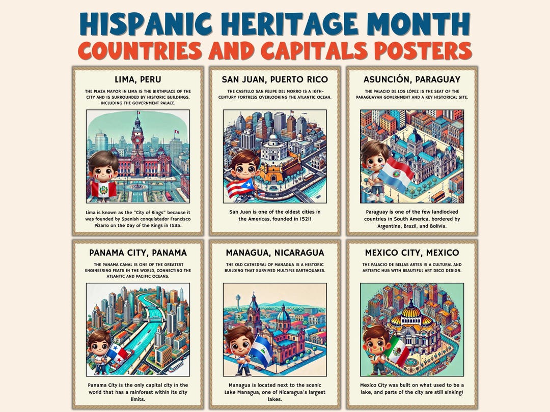 21 Hispanic Countries & Capitals Posters • Spanish Classroom Decor ...