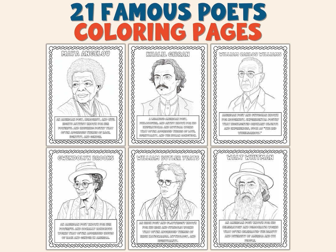 21 Famous Poets Coloring Pages • Classroom Poetry Coloring Sheets ...