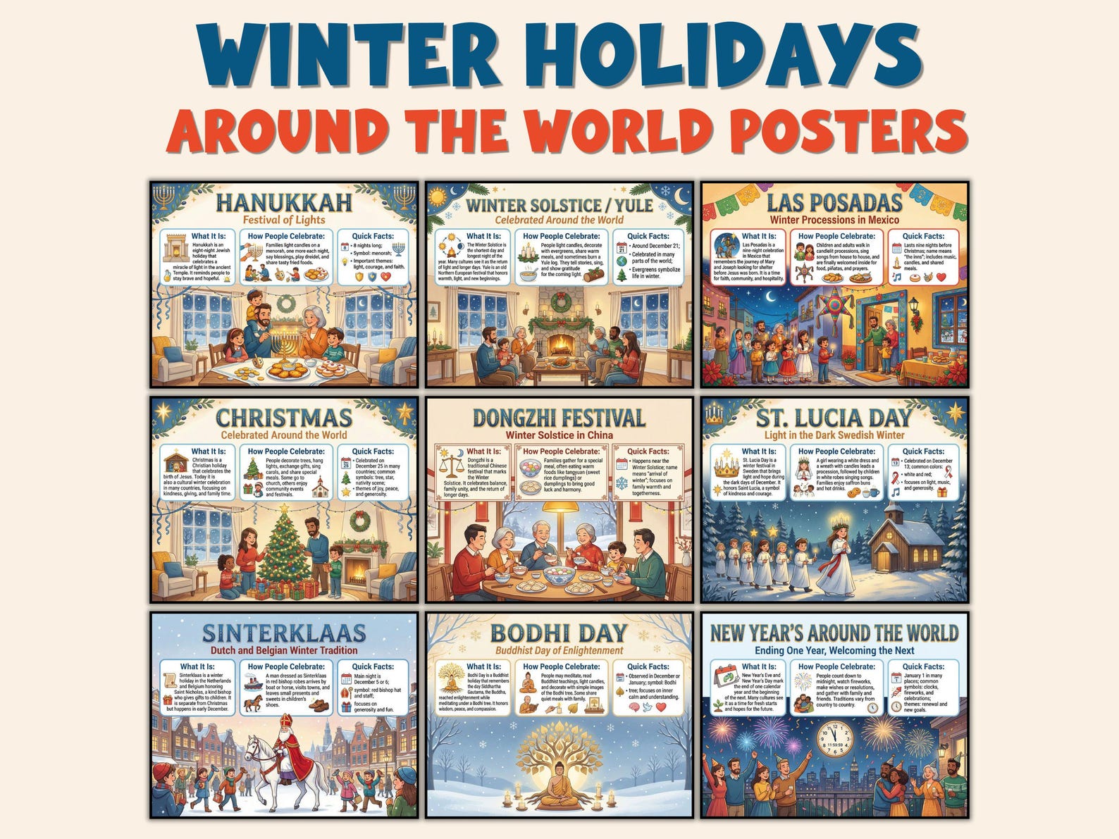 Winter Holidays Around World Posters Classroom Decor Bulletin Board ...