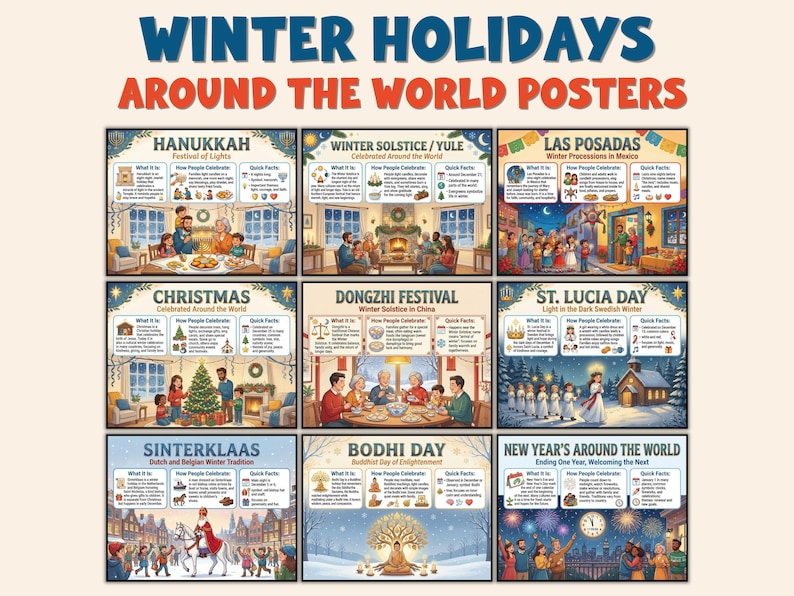 Winter Holidays Around World Posters Classroom Decor Bulletin Board ...