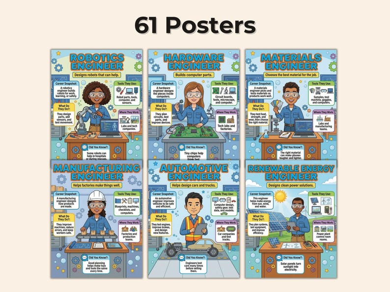 STEM Careers Posters for Kids | Science Technology Engineering Math ...