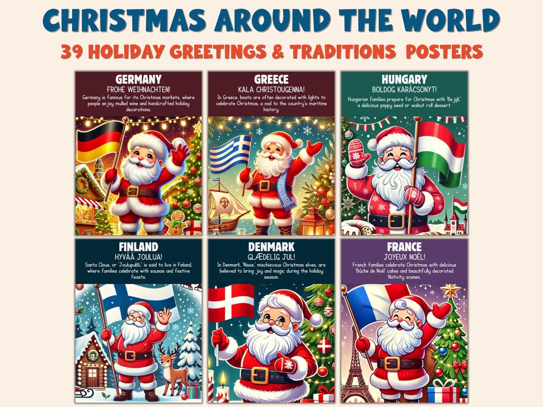 Christmas Around the World Posters | 39 Holiday Greetings & Traditions ...