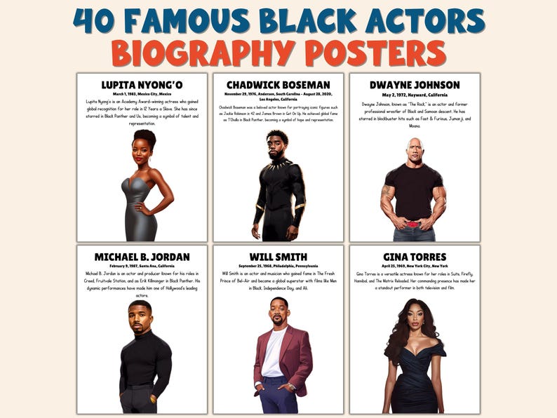 40 Famous Black Actors Biography Posters | Black History Month ...