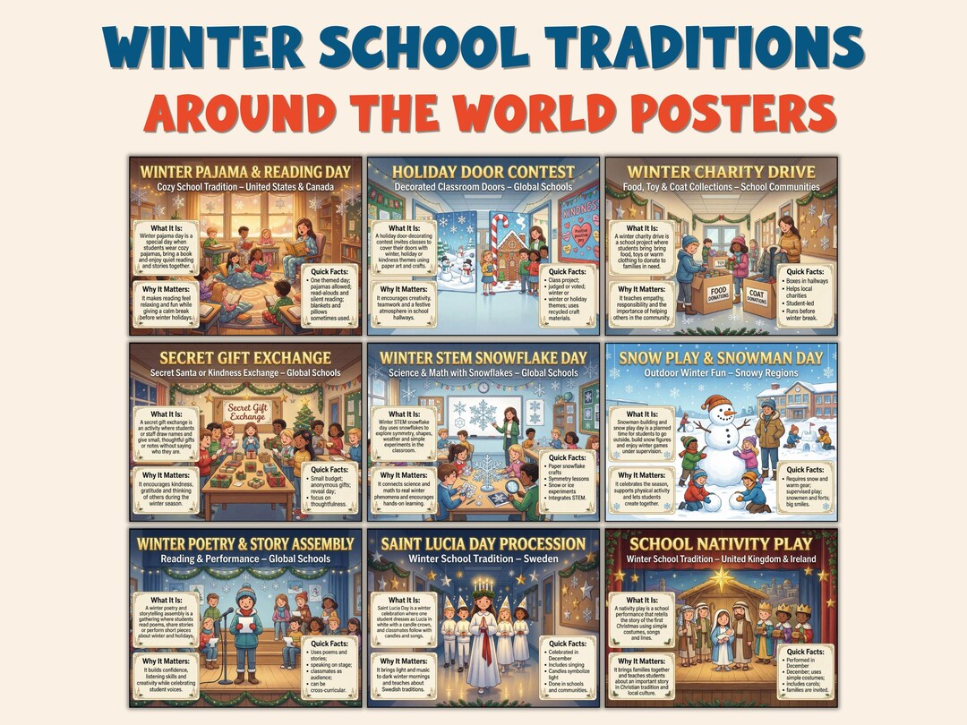 Winter School Traditions Around World Posters Holidays Classroom ...