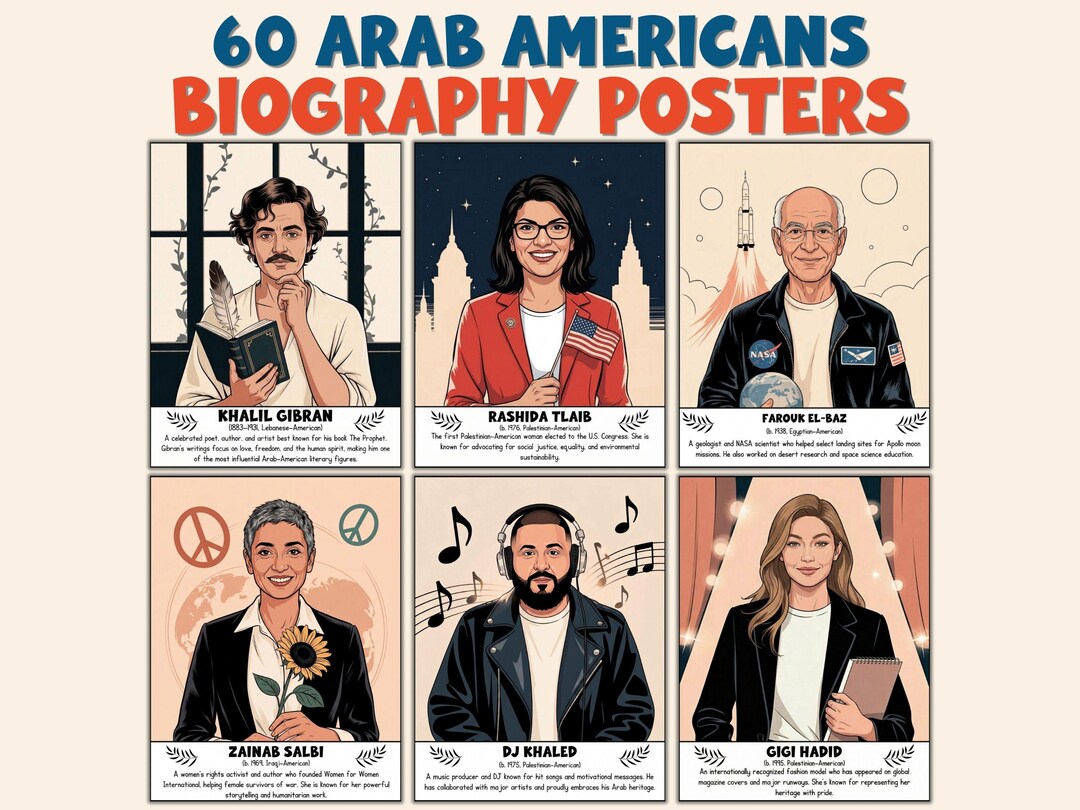 60 Arab American Biography Posters for Heritage Month, Famous Arab ...
