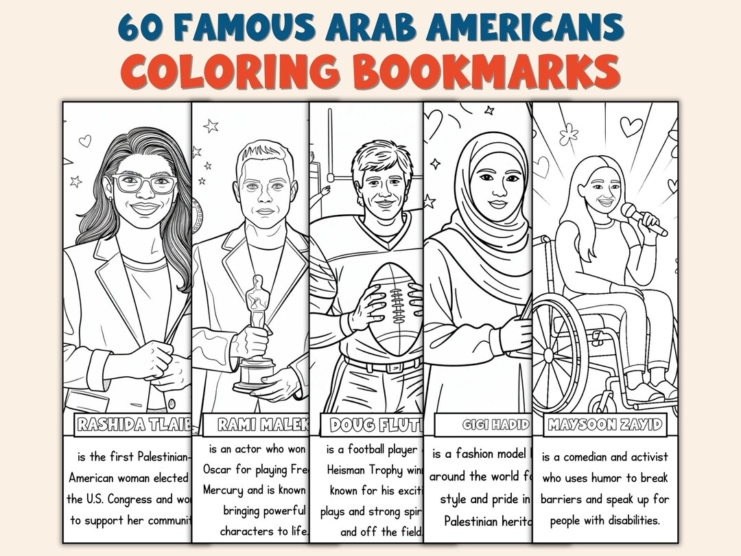 60 Arab American Heritage Month Coloring Bookmarks | Famous Arab ...