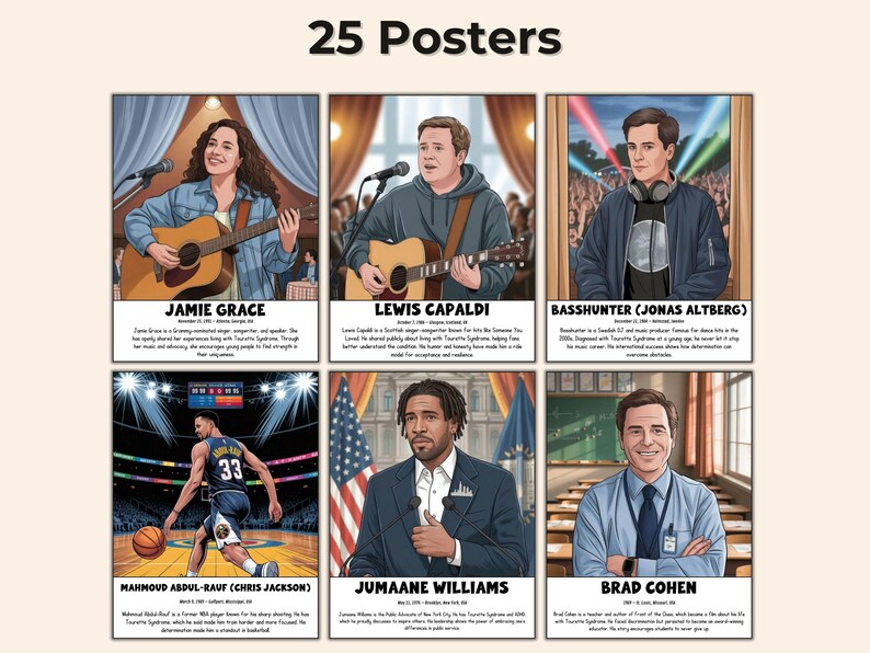 25 Famous People With Tourette Syndrome Biography Posters, SEL ...