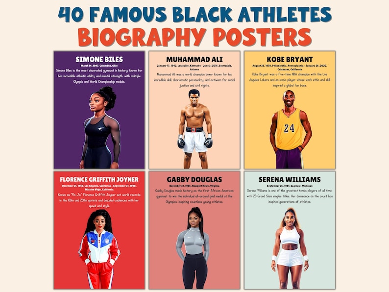 40 Black Athletes Biography Posters | Black History Month Classroom ...