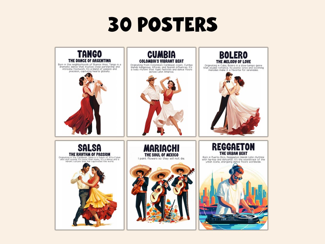 30 Hispanic Heritage Month Music Genre Posters | Latin Dance Genres ...