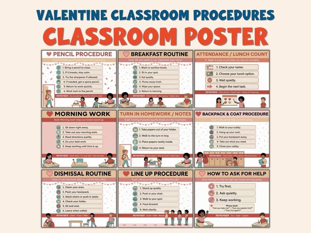 Valentine Classroom Procedures Posters | Routines & Expectations ...