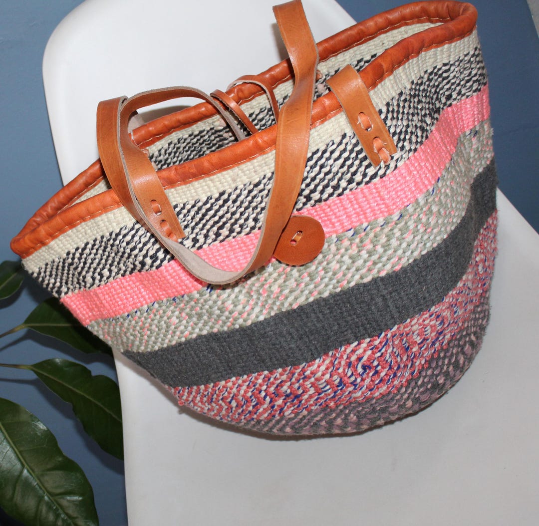 Handwoven Sisal Kiondo Bag With Leather Straps - Kenyan Baobab Basket ...