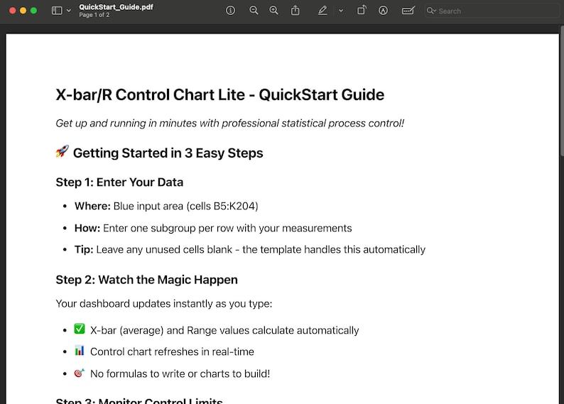 SPC Control Chart Excel Template | X-bar / R + Cp Cpk Dashboard ...