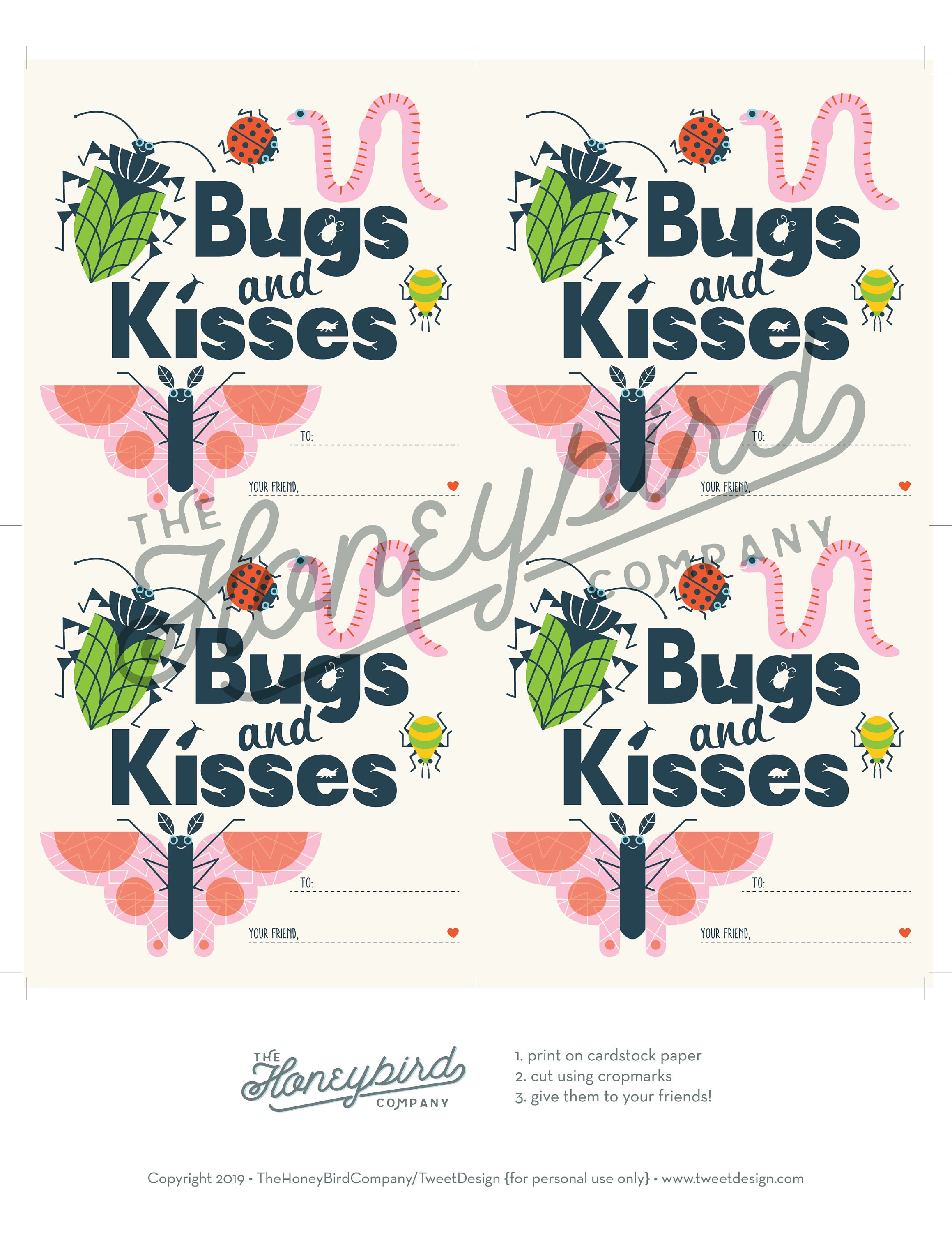 Bugs & Kisses Valentine / Classroom Valentines: INSTANT DOWNLOAD - Etsy