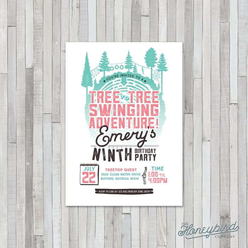 Zipline / Rope Course / Outdoor Adventure Birthday Invitation for Boy ...