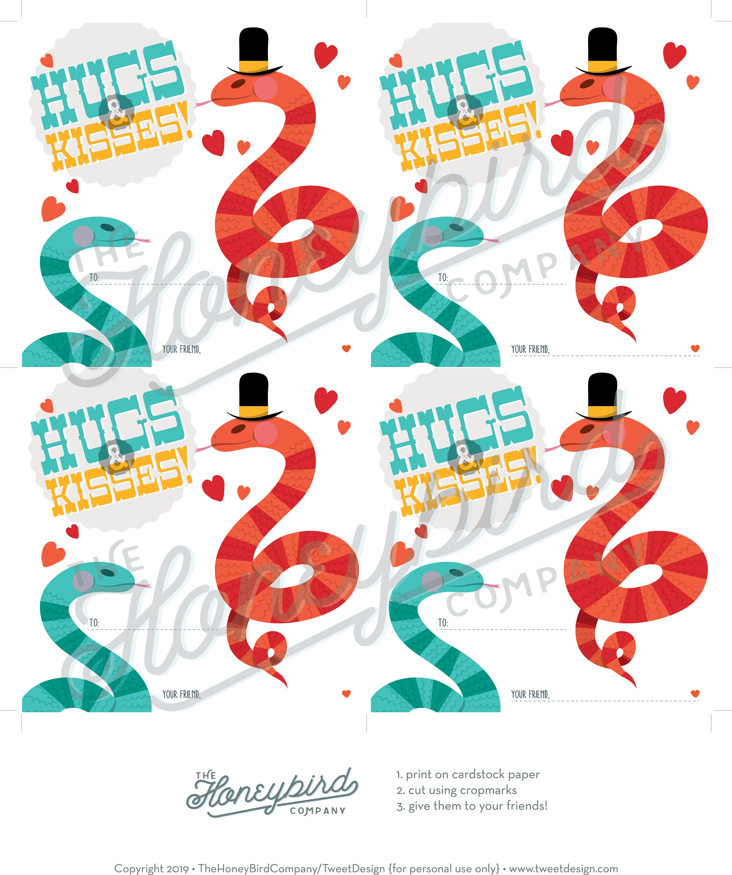 Reptiles / Snakes / Hugs & Kisses Valentine / Classroom Valentines ...