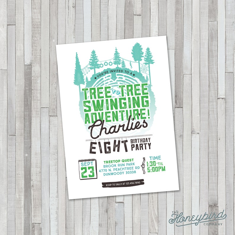 Zipline / Rope Course / Outdoor Adventure Birthday Invitation for Boy ...