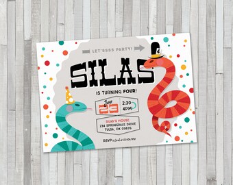 Girly Snake Birthday Invitation, Girl's Reptile Party Invitation ...