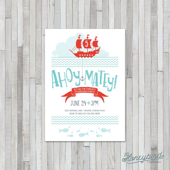 Pirate / Ahoy Matey / Ship / Treasure Island Birthday | Etsy