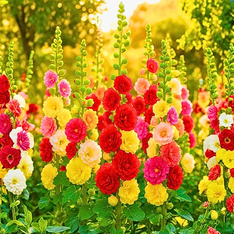 200 Giant Hollyhock Spring Mix Seeds – Tall Cottage Garden Flowers ...