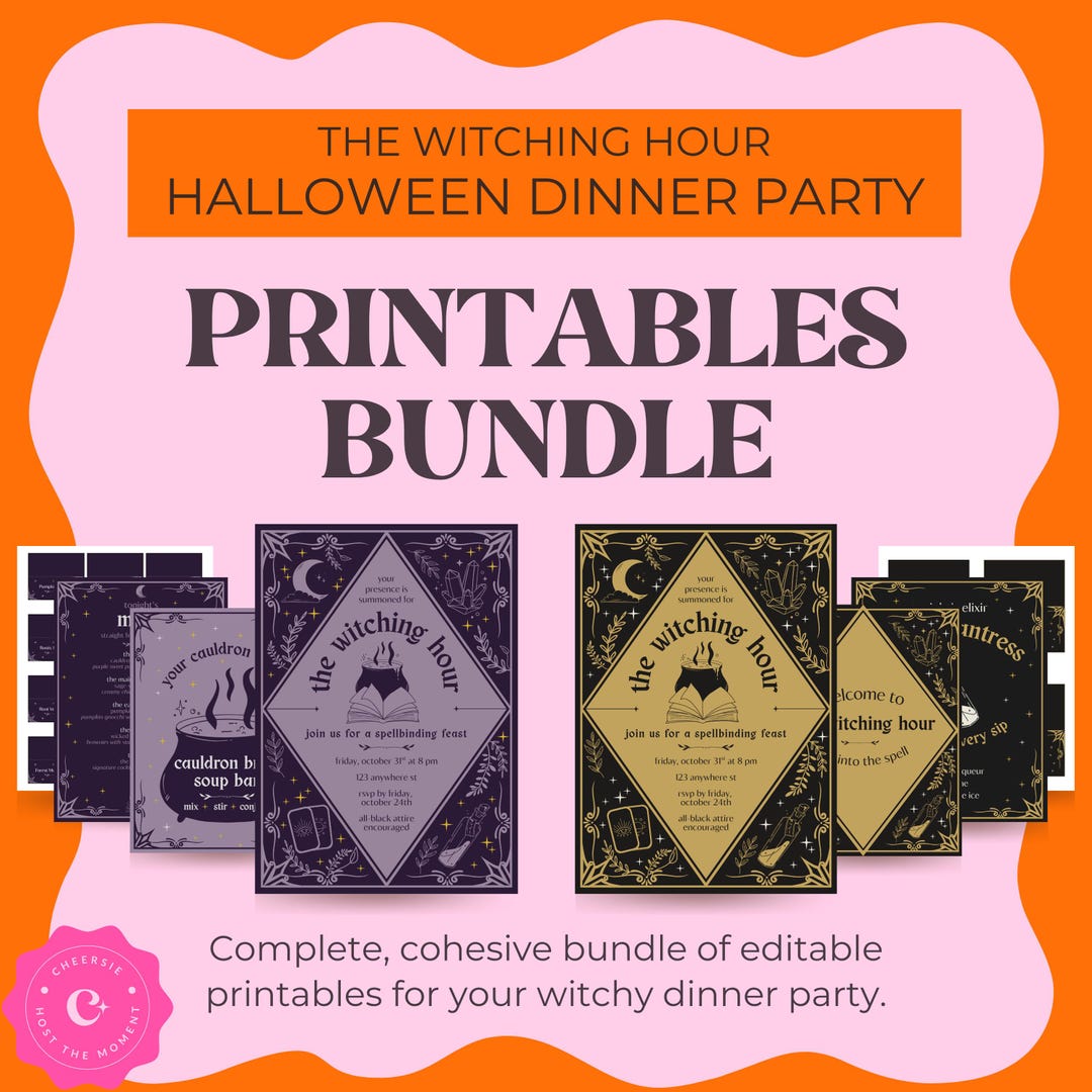 Witching Hour Halloween Dinner Party Printable Templates Bundle ...