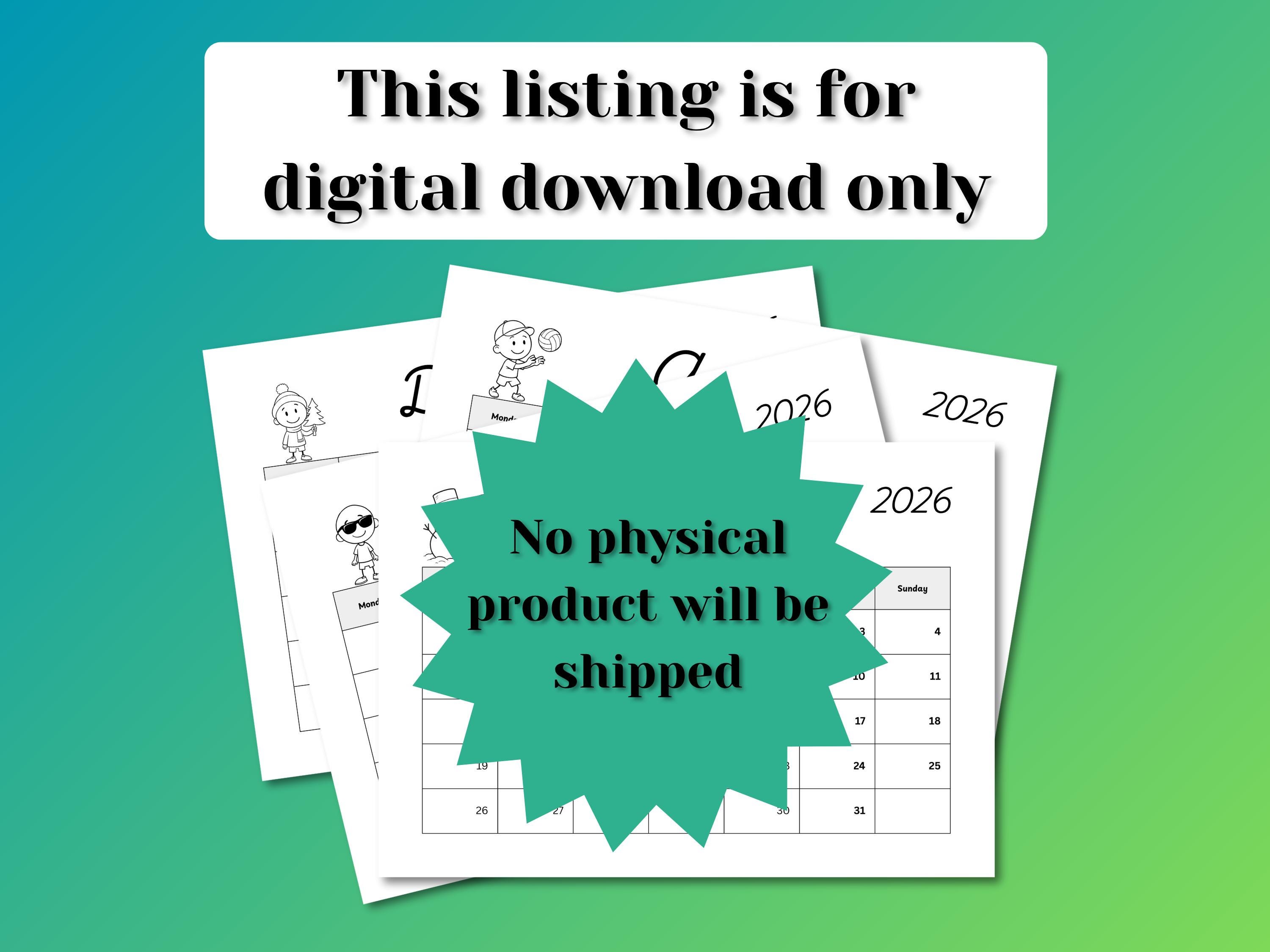 2026 Monthly Calendar, A4 Size, US Letter Size, Landscape Orientation ...