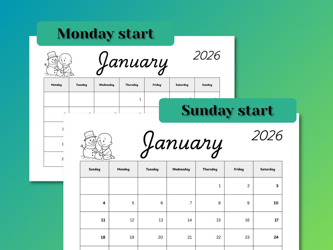 2026 Monthly Calendar, A4 Size, US Letter Size, Landscape Orientation ...