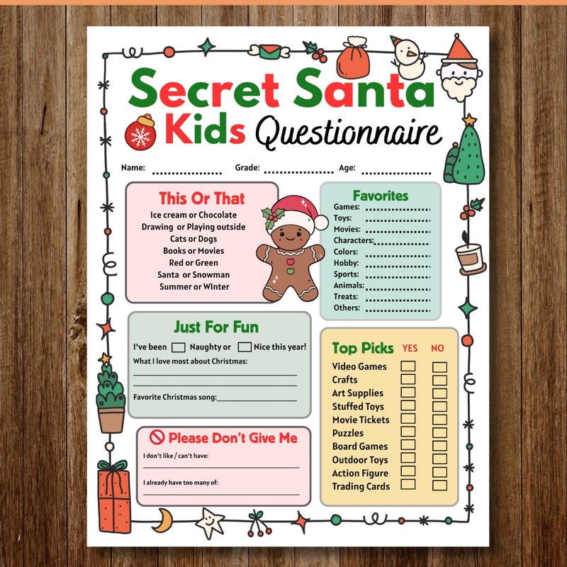 Kids Secret Santa Checklist - Etsy