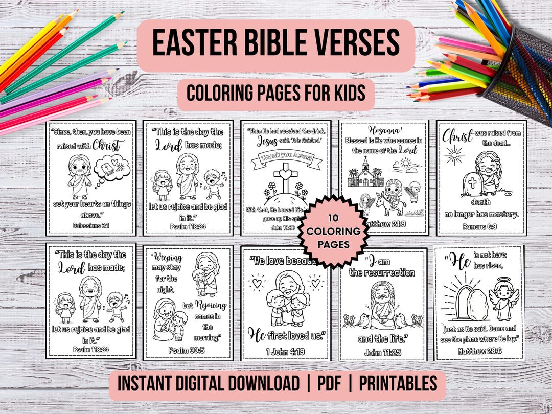 Easter Bible Verse Coloring Pages for Christian Kids, Bible Verse ...